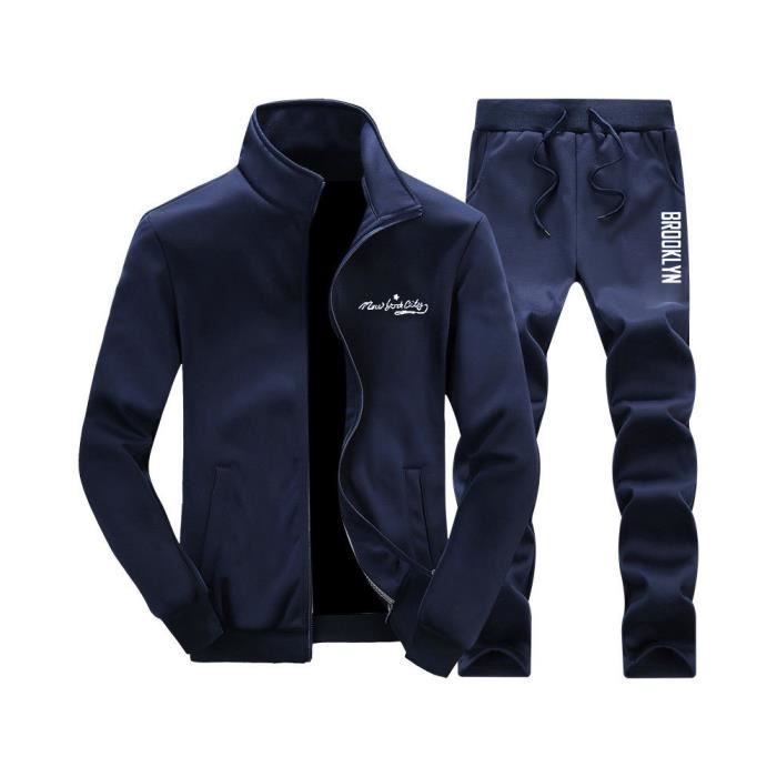 Ensemble Survêtement Homme Bleu - Manches Longues - Veste Zippée et ...