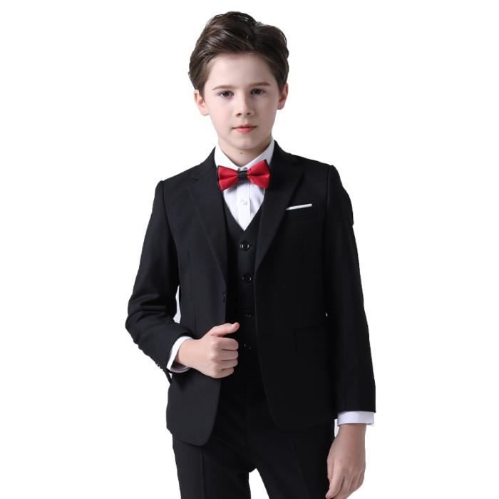 5 pièces Costume Enfant Garçon Gentleman Suit pour Mariage Soirée Noir ...