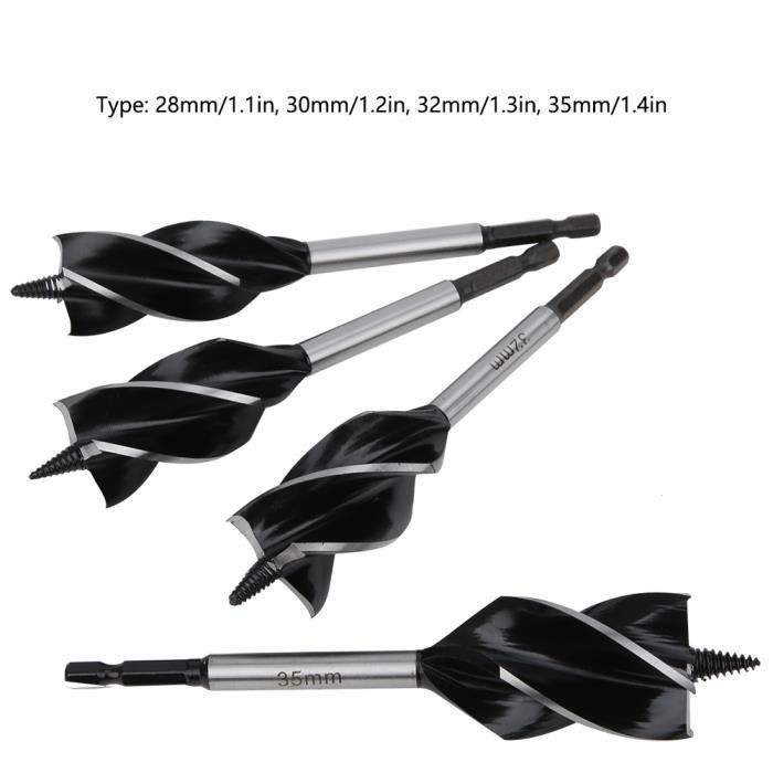 4 pcs foreuse à bois foret à quatre lames à tige hexagonale fournitures ...