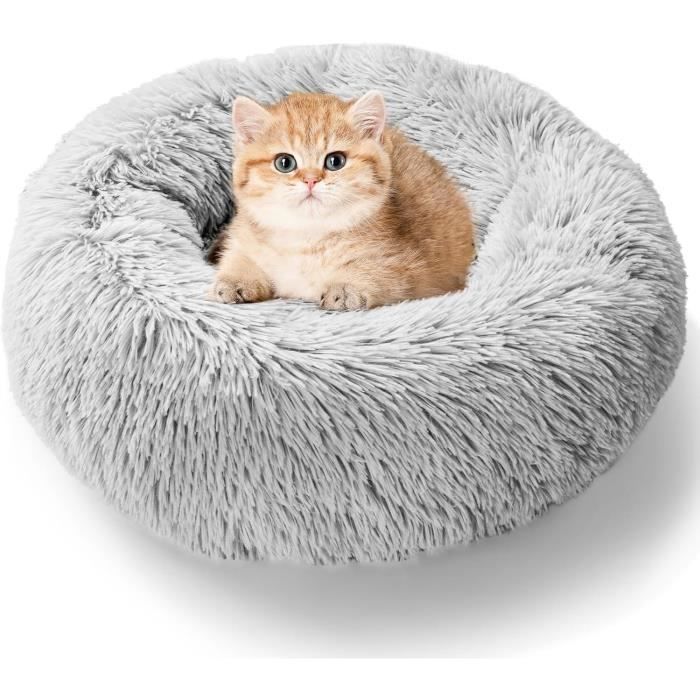 Donut Lit pour Chat 40 cm, lit apaisant en Peluche Moelleuse avec Fond ...