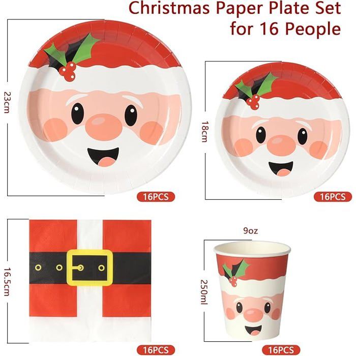 Ensemble Vaisselle Noël 64 Assiettes en Carton - Pour 16 Invités, Idéal ...