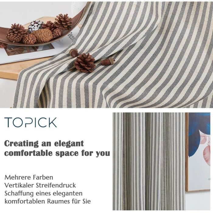 Lot De 2 Rideaux À Rayures En Lin Avec Œillets - Moderne - Beige ...