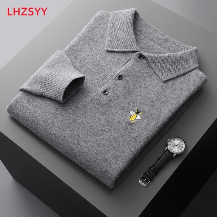 LHZSYY-Pull en cachemire pour homme,pulls à revers,pure laine,col polo ...