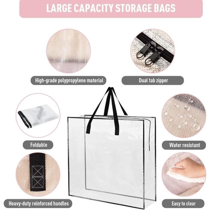 Ensemble de 6 Grands Sacs de Rangement Transparent pour Déménagement ...