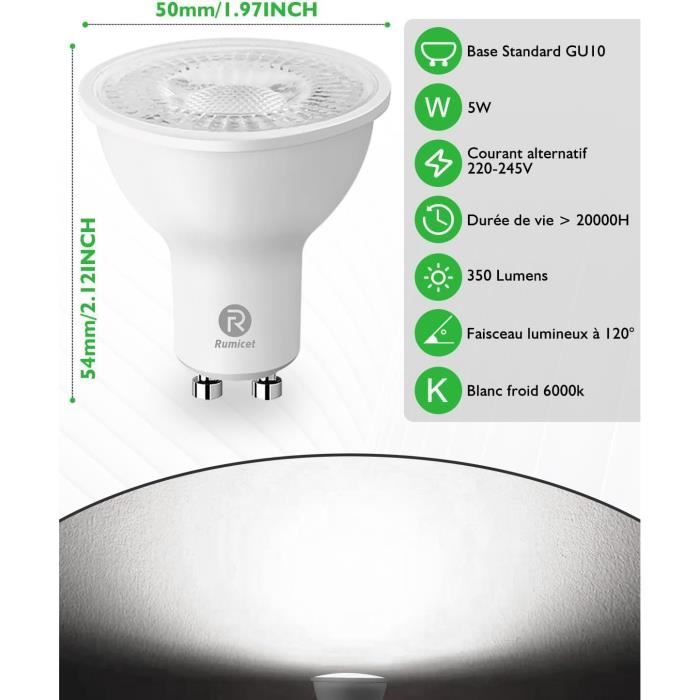 Ampoules LED GU10 - Blanc Froid 6000K 350lm - Lot de 10 - Cdiscount Maison