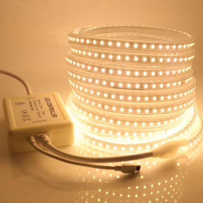 15M Ruban Led Blanc Chaud Dimmable 220 V Flexible Ruban À Led 120 Leds ...