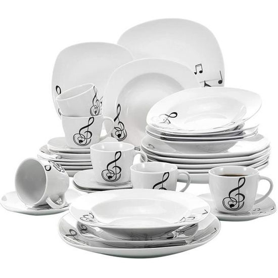 Veweet MELODY 30pcs Service de Table Porcelaine Assiette Plate 9.75 ...