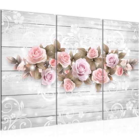 Runa art Tableau Décoration Murale Fleurs Roses 120x80 cm - 3 Panneaux ...