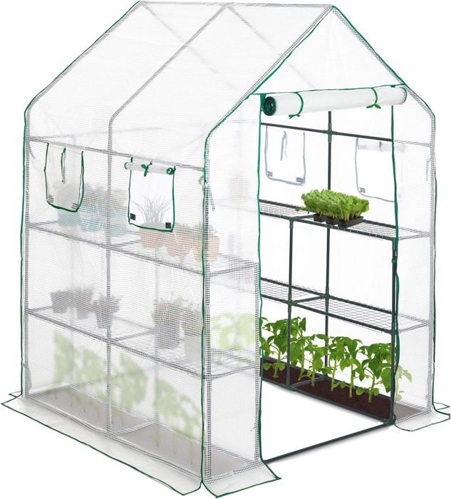 Serre de jardin 4 fenêtres serre tomates 2m² 2 étagères Tunnel Tente ...