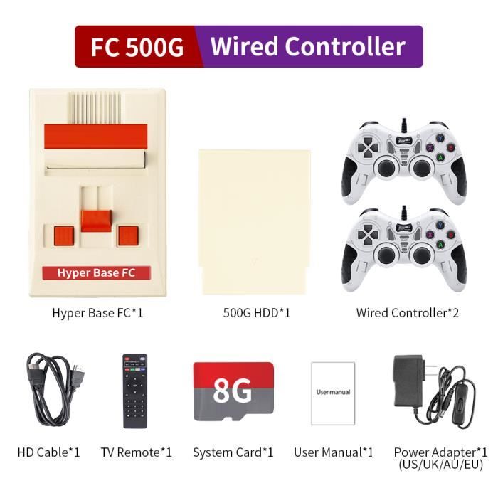 FC-500G-218W-2 - Rétro Console de Jeu Vidéo 4K UHD Hyper Base FC Boîte ...