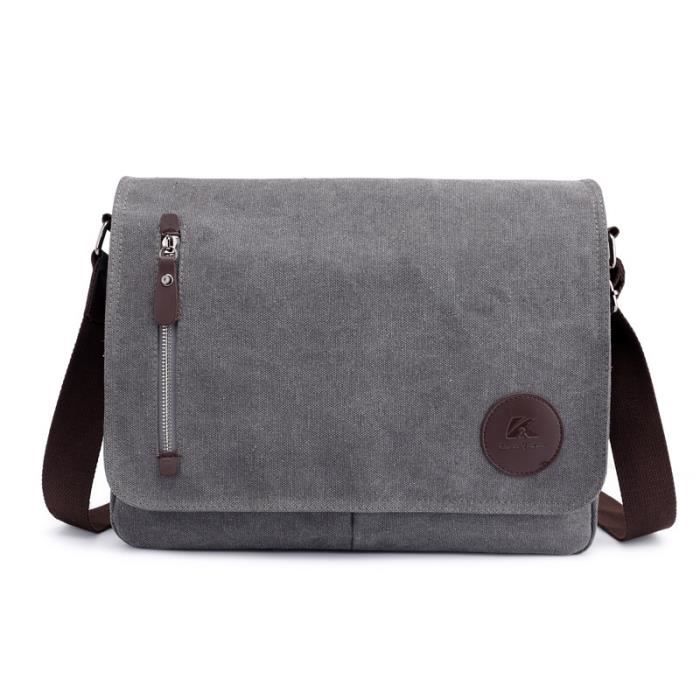 Sac à Main Homme Sacoche en Toile Casual Sac Messenger GRIS Gris ...
