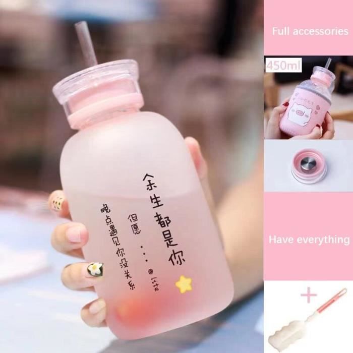 Verre à vin,Bouteille en verre écologique avec verres en paille pour filles,avec verres,pour ...