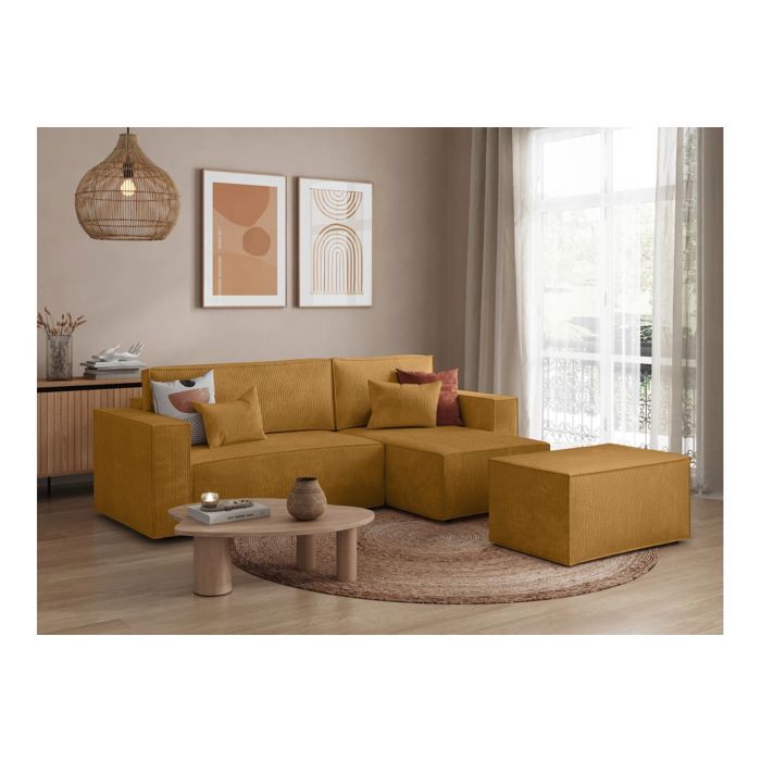 PACK - CLARISSE - Canapé d'angle convertible réversible avec pouf en ...