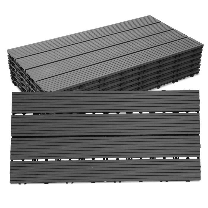 Vigevee Dalles clipsables en bois composite WPC 60 x 30 cm Dalle de terrasse jardin extérieur 6x ...