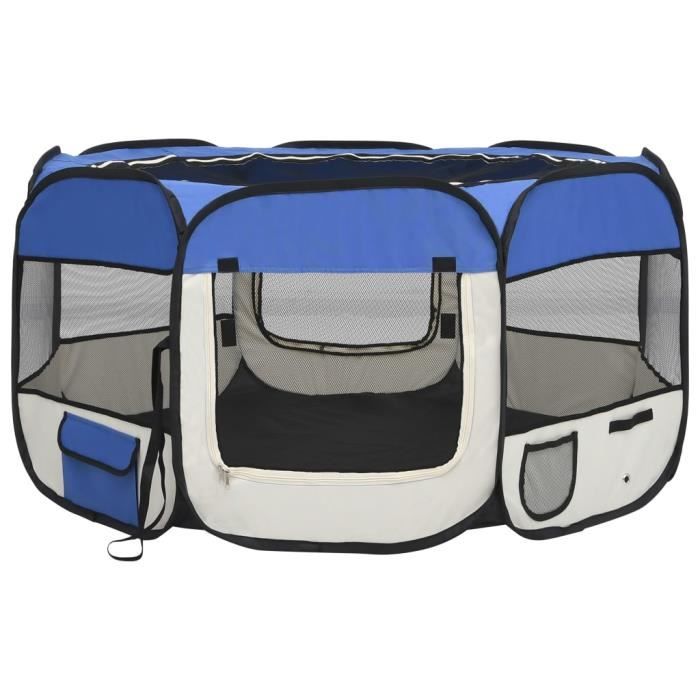 ZHA Parc pliable pour chien avec sac de transport Bleu 125x125x61cm ...