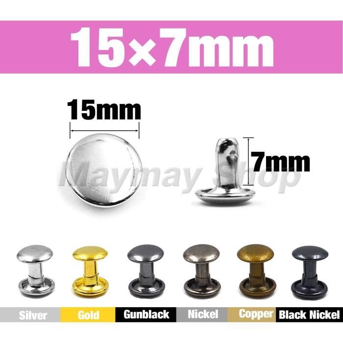 RIVET,15x7mm-Black Nickel--Rivets à Double capuchon en métal, clou rond ...