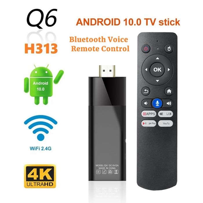 Q6 Mini TV Stick TéLéCommande Vocale Bluetooth Android 10 2 Go 16 Go 2 ...