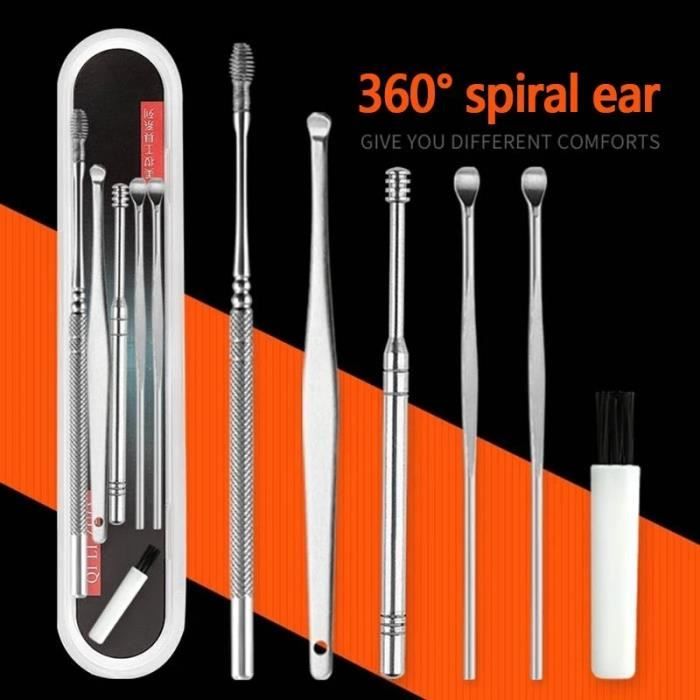 KIT ANTI-CERUMEN,style2 blue--Curette de cérumen en acier inoxydable, 6 ...