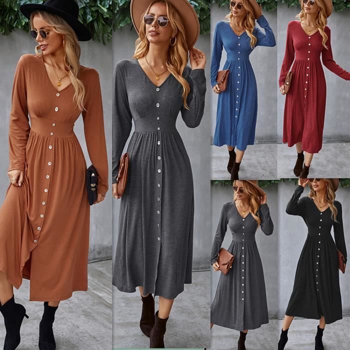 Robe femme chic et élégante - Dark Gris hongfengya - Polyester, coton ...