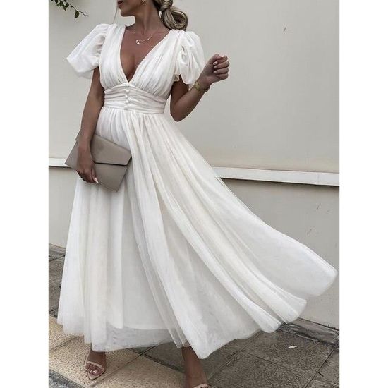 Robe de soirée Sexy pour femmes col en Double V boutons manches ...