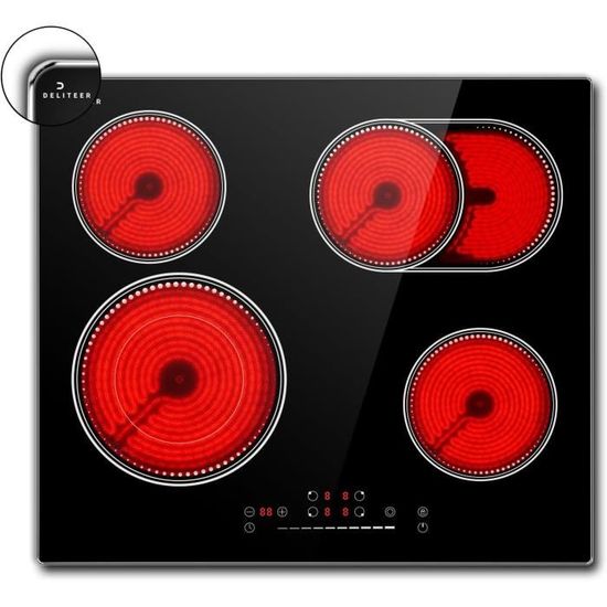 Plaque Vitrocéramique 4 Feux, Plaque De Cuisson Avec Cadre, Encastrable 60Cm, 6600W, Tactile À ...