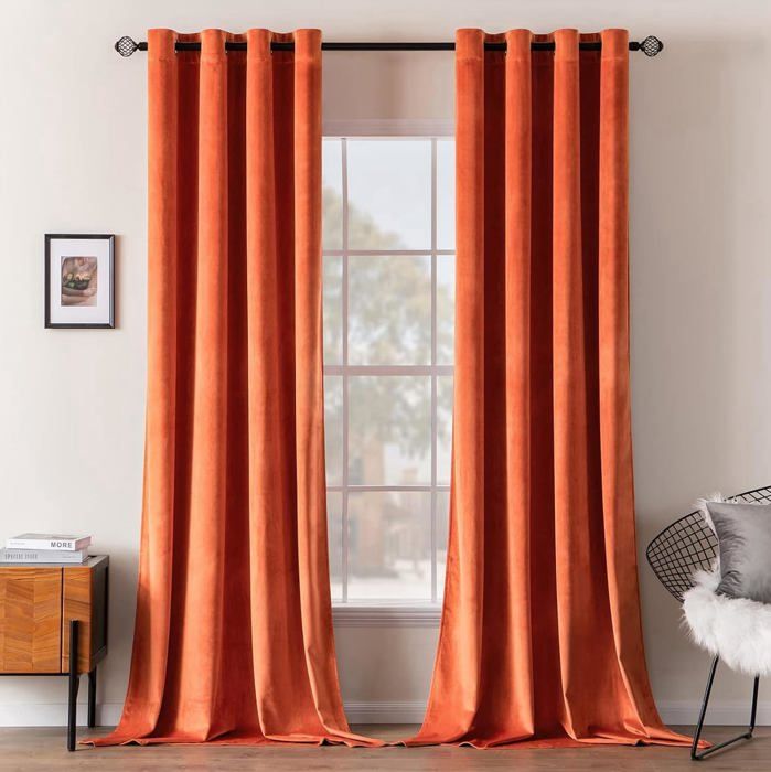 Rideau Velours Orange Lot De 2, Super Doux Semi-Occultant Rideaux À ...
