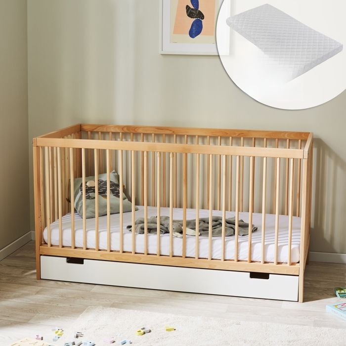 Lit bébé 70x140 matelas inclus - Lit à barreaux avec tiroir - Réglable ...