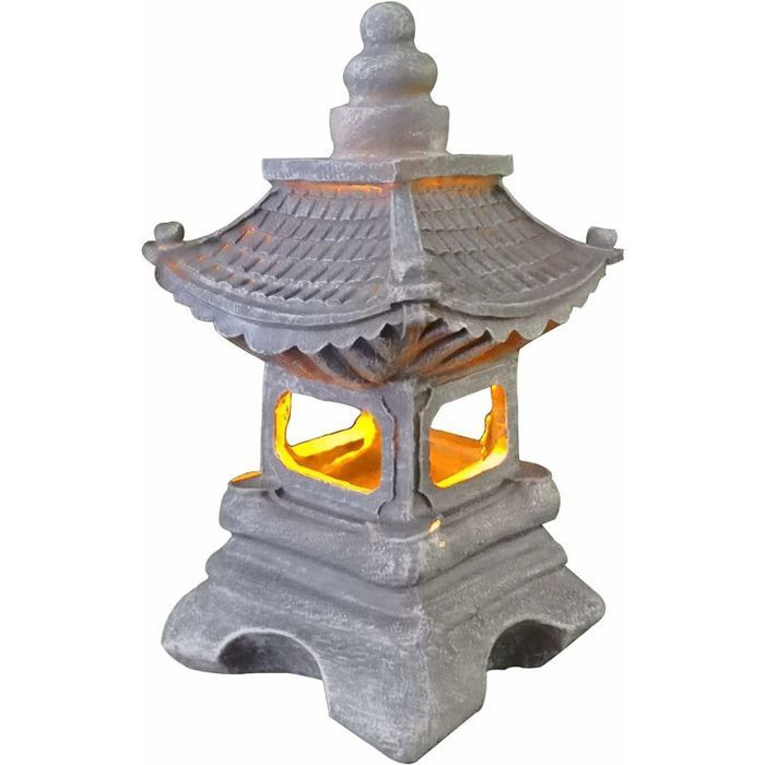 Lanterne solaire japonaise extérieure en acier - Décoration jardin zen/pagode (hauteur réglable ...