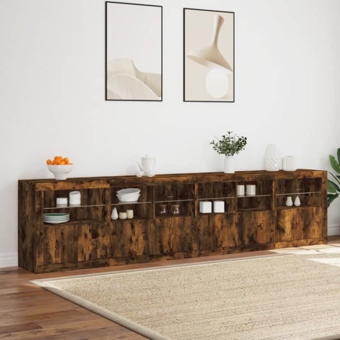 Atyhao Buffet avec lumières LED chêne fumé 283x37x67 cm AB3209020 84530 ...