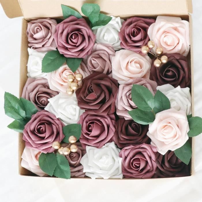 Fleurs Roses Artificielles, Avec Feuille Et Tige Ajustable Fausses ...