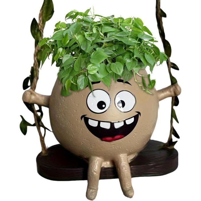 Pot de fleurs suspendu en résine - Visage souriant mignon à suspendre ...