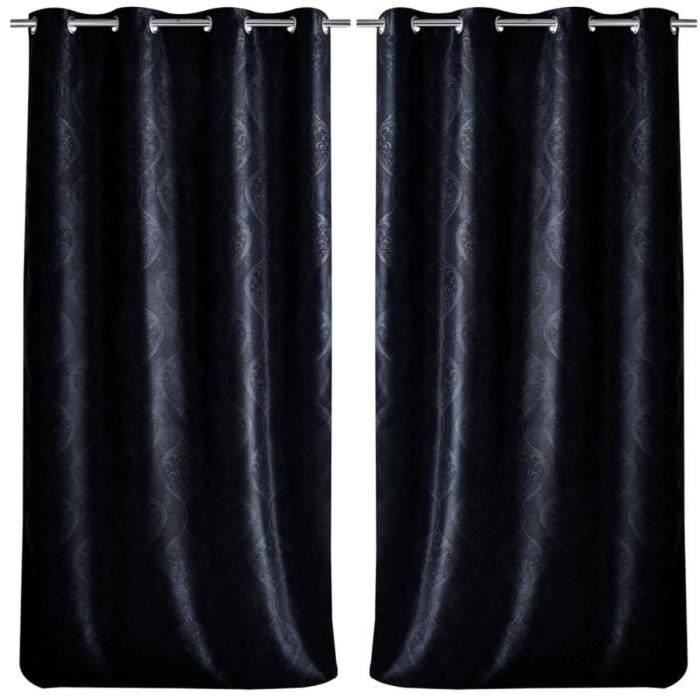 Paire de double rideaux occultant à motif baroque 140x260cm noir ...