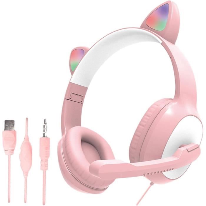 Casque Chat - Casque De Jeu Led Cat Ear Intégré - Casque Filaire Casque ...