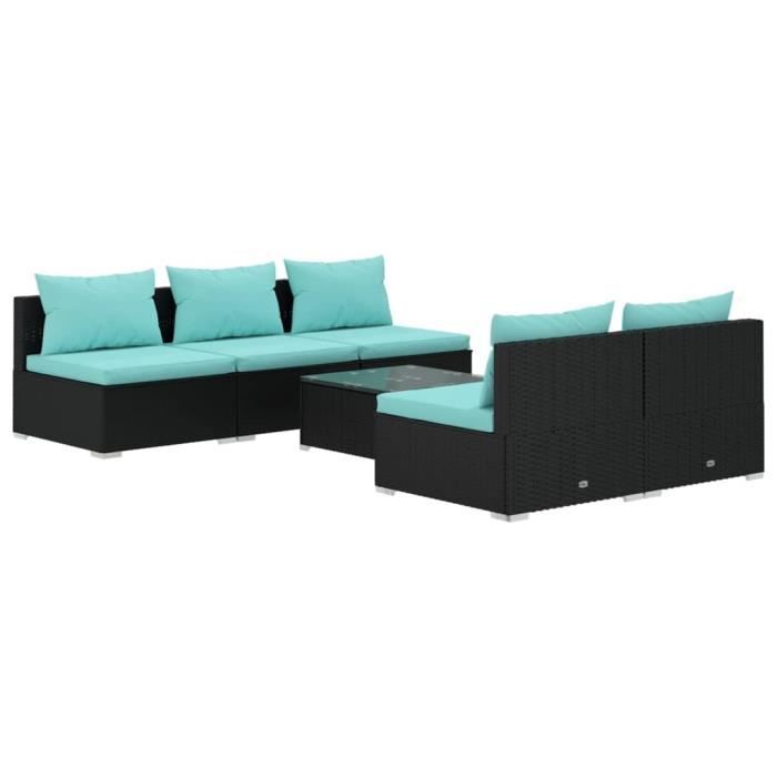 MOO Salon De Jardin 6 Pcs Avec Coussins Résine Tressée Noir ...
