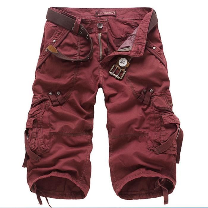 Bermuda Homme uni en cargo Bermuda Homme 100% coton baggy - Rouge Rouge ...