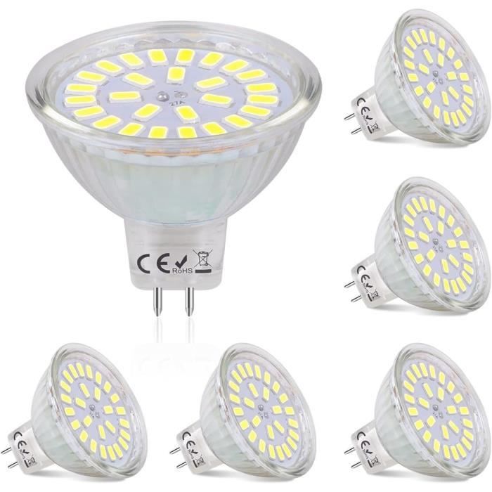 Ampoule Led Spot Gu5.3 Mr16 Blanc Froid 6000K, 4W Remplace Halogène 40W, 450Lm Lampe Réflecteur ...