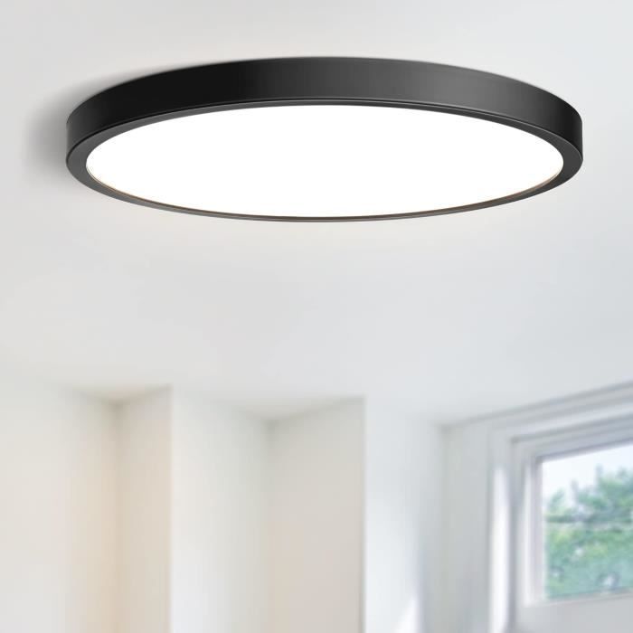 Plafonnier LED Plat, Plafonnier Noir Rond Moderne, 18W Lampe de Salon ...