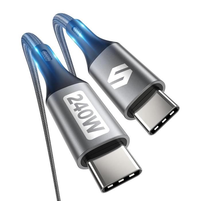 240W Câble USB-C Court 50cm, 48V PD 3.1 5A Câble USB-C Charge Rapide QC ...