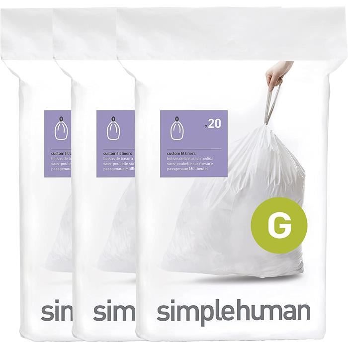 Simplehuman CW0257 code G, sacs poubelle sur mesure, 3 x paquet de 20 ...