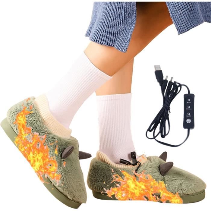Chaussons Chauffants Électriques USB - TRAHOO - Gris - 3 Réglages de ...