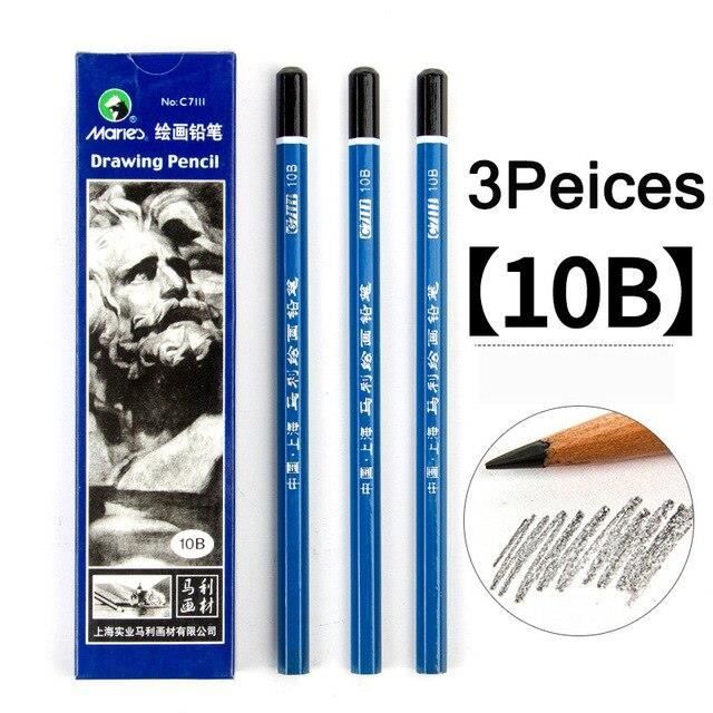 CRAYON GRAPHITE,10B X 3PCS--Crayon de dessin professionnel pour croquis ...