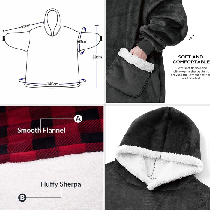 Plaid à Capuche Adulte Plaid Pull Couverture Canapé Polaire avec Manche Femme Homme avec Poches ...