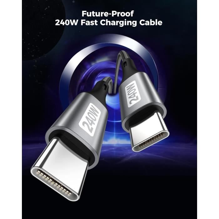 240W Câble USB-C Court 50cm, 48V PD 3.1 5A Câble USB-C Charge Rapide QC ...