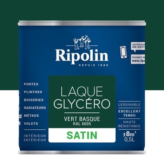 RIPOLIN Laque Glycéro Déco pour Intérieur & Extérieur - Vert Basque Ral ...