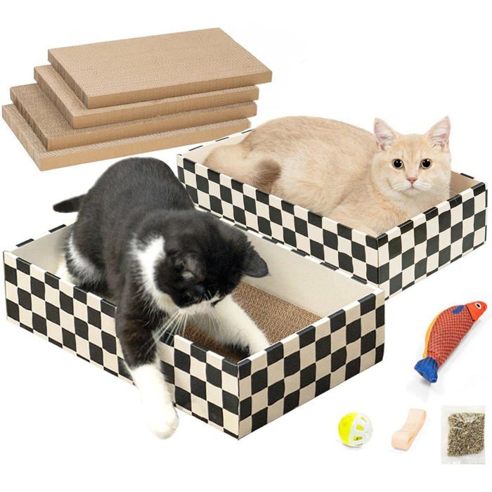 Griffoir Avec 4 Grattoir Chat Carton&2 Boîtes Séparées&1 Balle Chats&1 ...