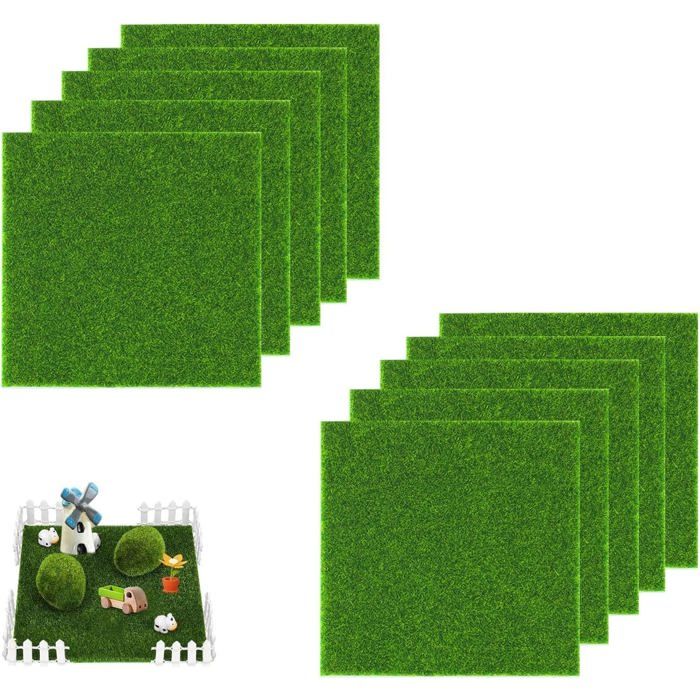 MYLERCT mini Faux Gazon Exterieur, 10 Pièces 15 x 15 cm Fausse Pelouse Exterieur, 5 mm D ...