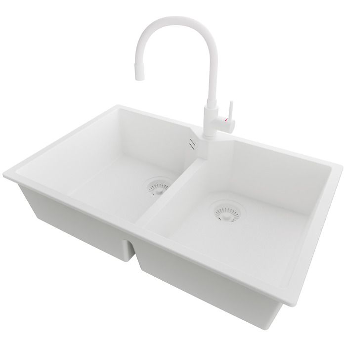 PRIMAGRAN, Evier Cuisine en Granit Tout Blanc 78x50cm, Accessoire ...