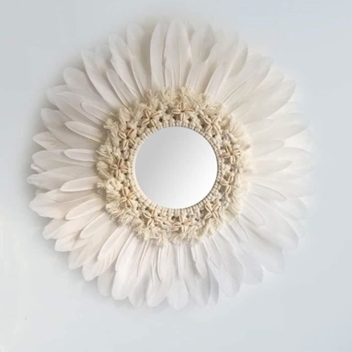 Miroir Suspendu avec Plume, Boho Fait Main Maison Ronde décoration en ...