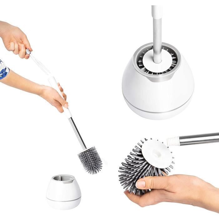 Ensemble Balai de Toilette en Silicone avec Support I Design Coolgrey I Brosse de WC avec Tête ...