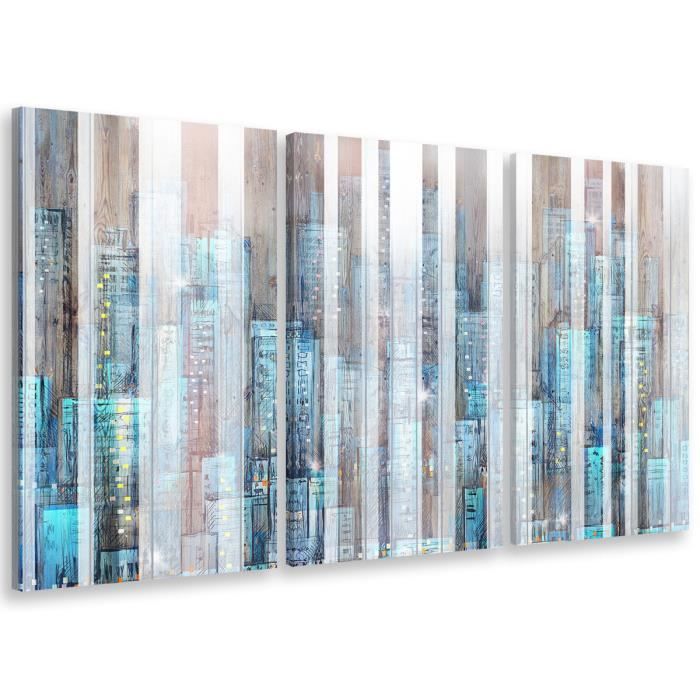 Tableau Triptyque - HXA DECO - Manhattan bleu - 90x60 cm - Impression ...